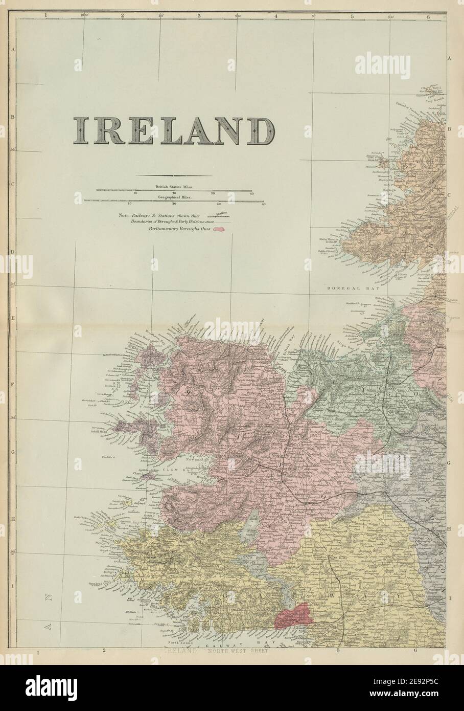IRELAND (North West) Connacht Mayo Galway Sligo antique map by GW BACON ...