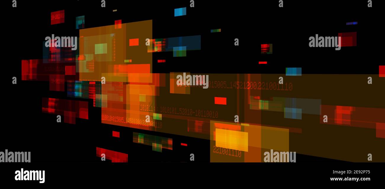 Bytes of binary code run through network. Abstract futuristic ...