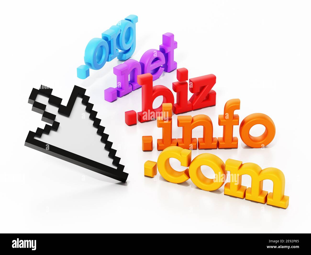 Domain names and cursor isolated on a white background. 3D illustration ...