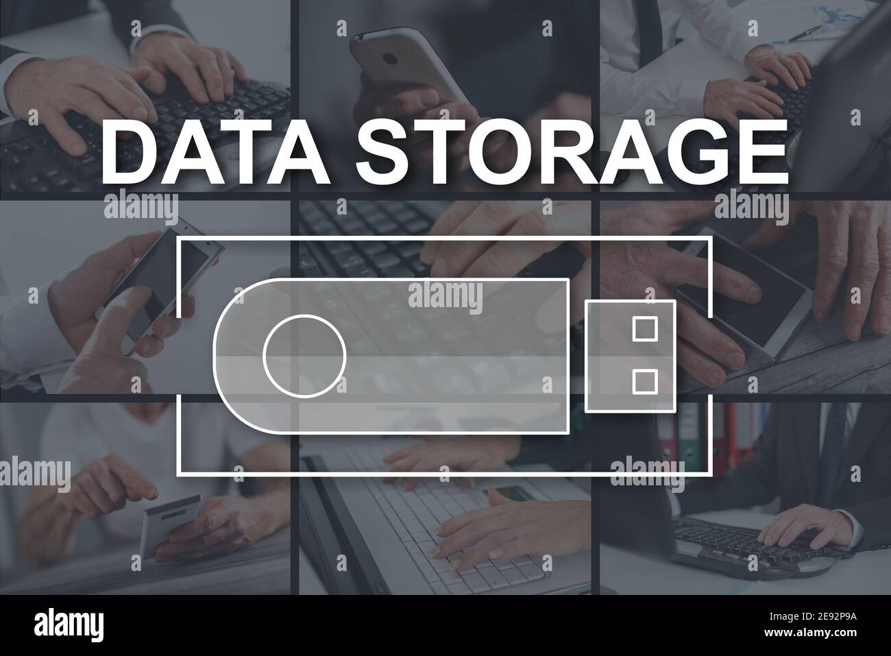 Data storage concept illustrated by pictures on background Stock Photo ...