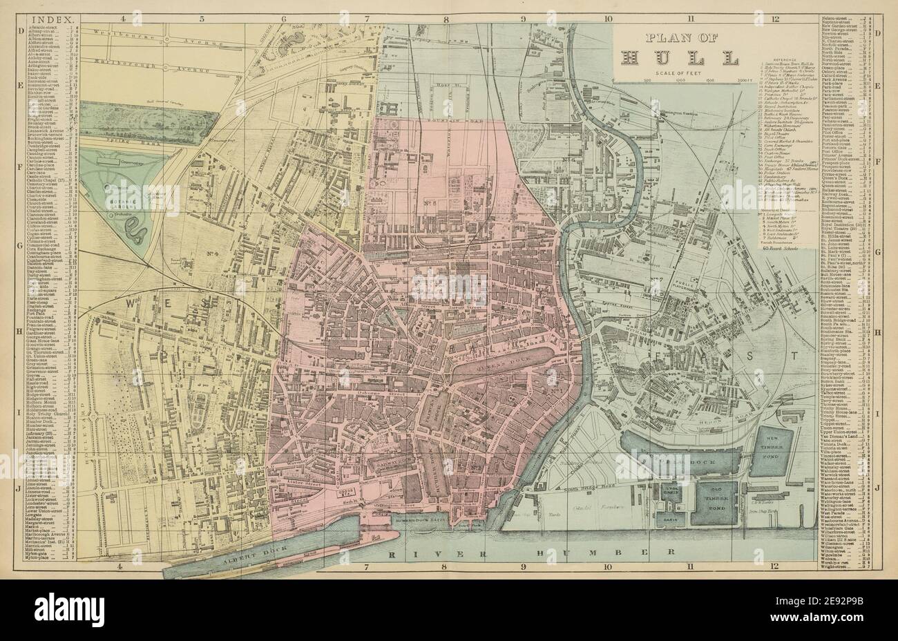 HULL Kingston Upon Hull antique town city plan by GW BACON Yorkshire ...