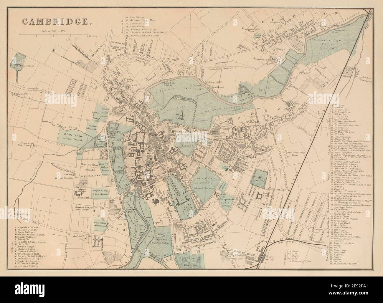 CAMBRIDGE antique town city plan by GW BACON University Colleges 1885 ...