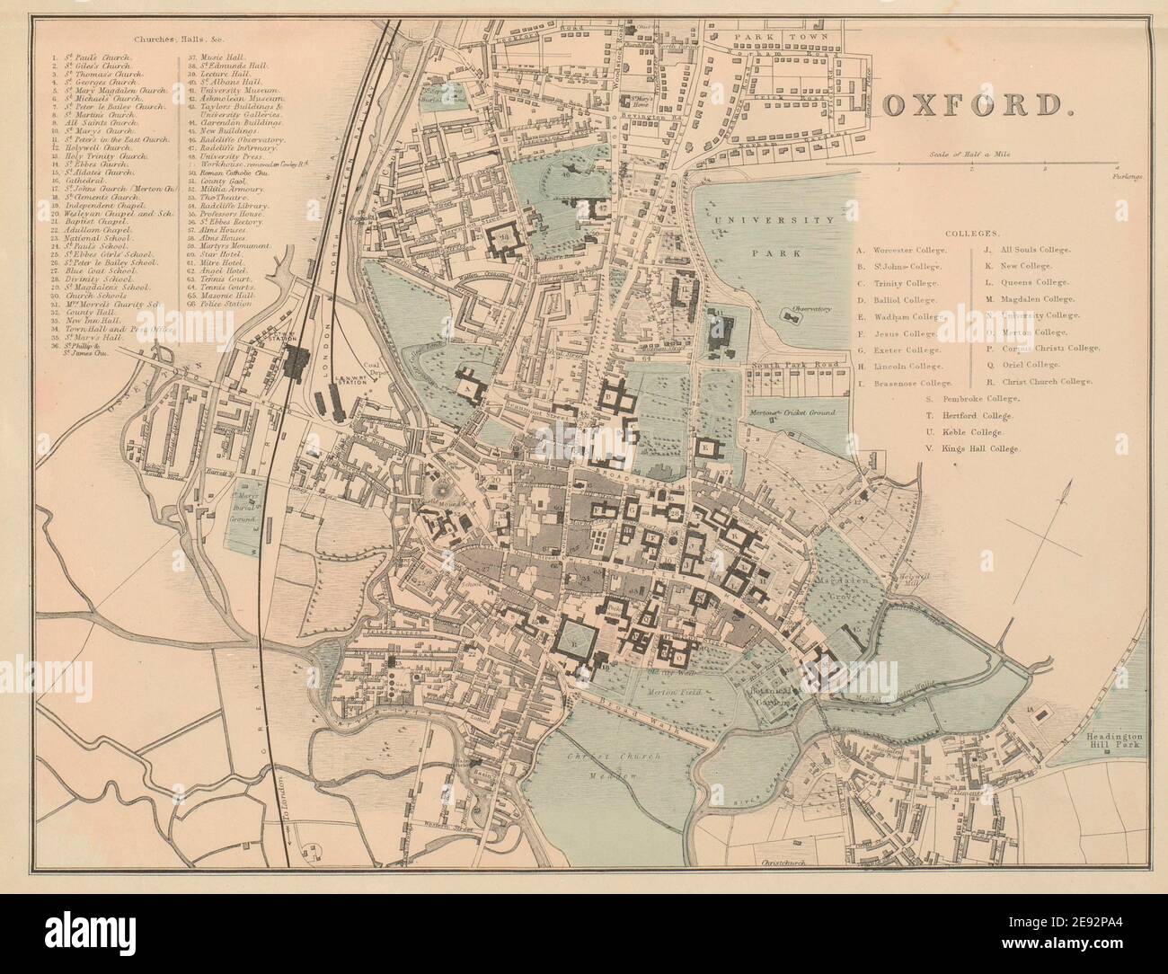 OXFORD antique town city plan by GW BACON University Colleges 1885 old ...