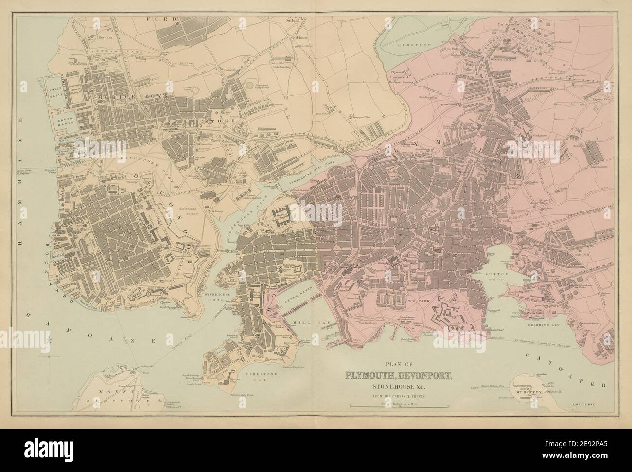 PLYMOUTH Devonport Stonehouse Stoke Mutley town city plan GW BACON 1885 ...