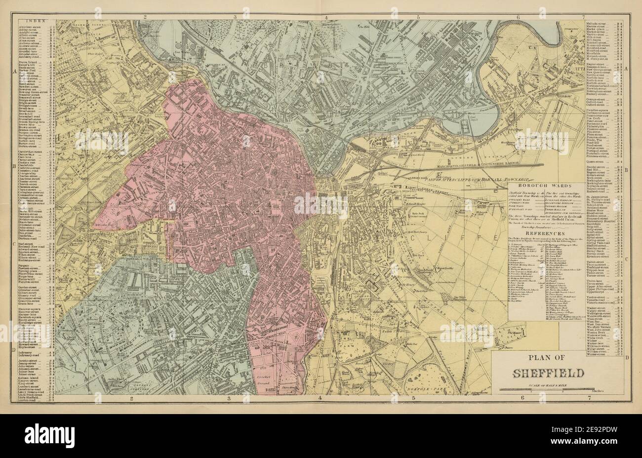 SHEFFIELD antique town city plan by GW BACON Yorkshire 1885 old map ...