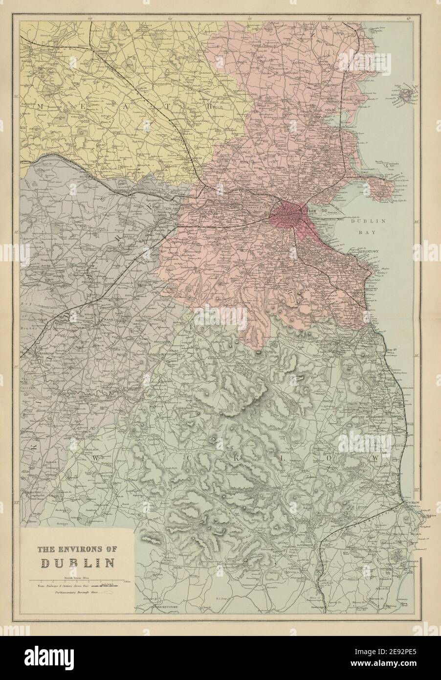 DUBLIN & ENVIRONS Meath Kildare Wicklow IRELAND antique map by GW BACON ...