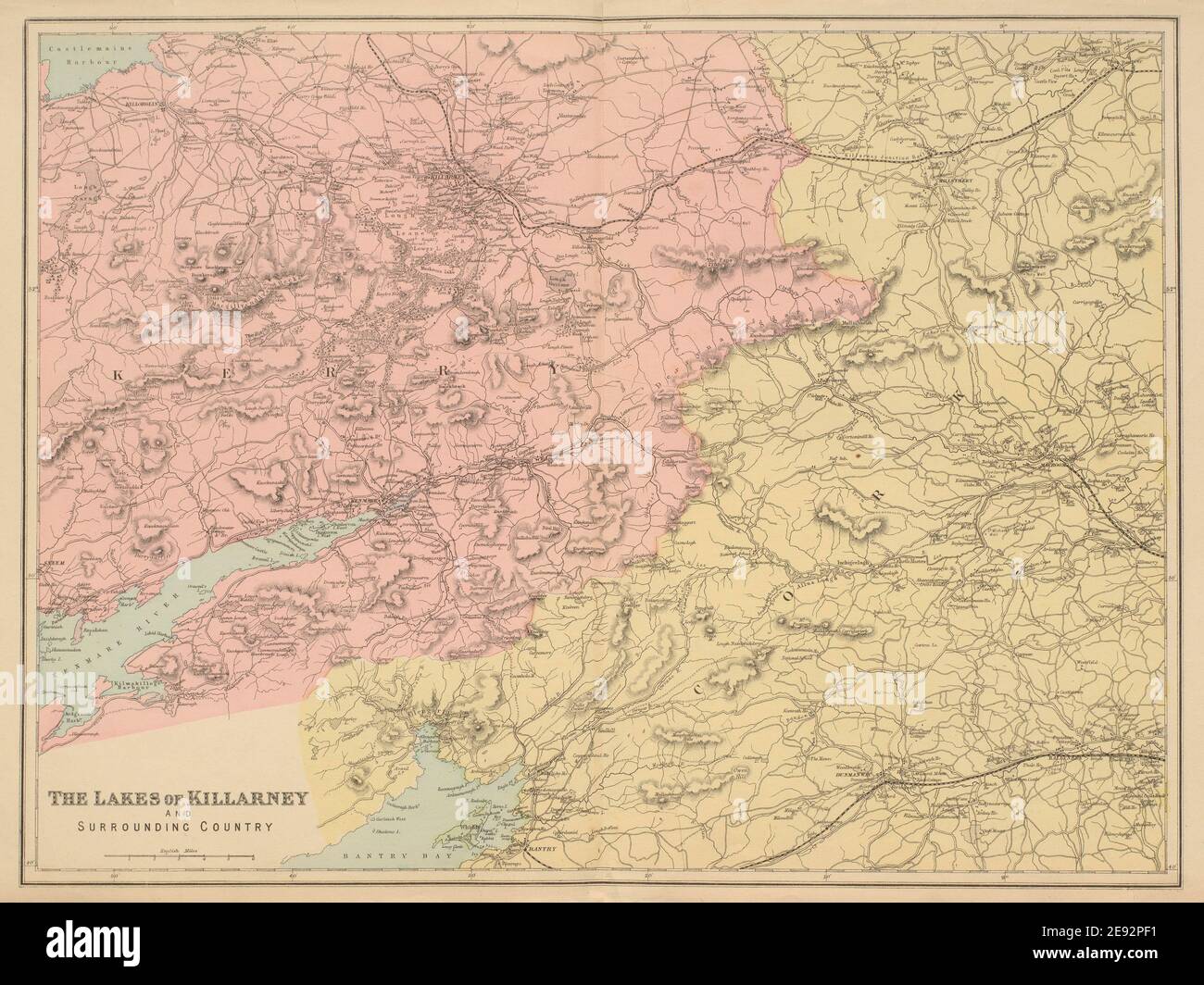 KILLARNEY LAKES Kerry Bantry Kenmare Ireland antique map by GW BACON ...