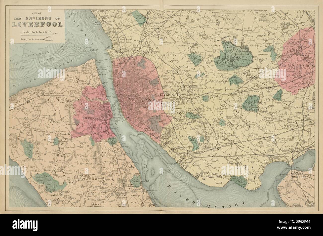 MERSEYSIDE Liverpool Birkenhead Wirral St Helens antique map by GW ...