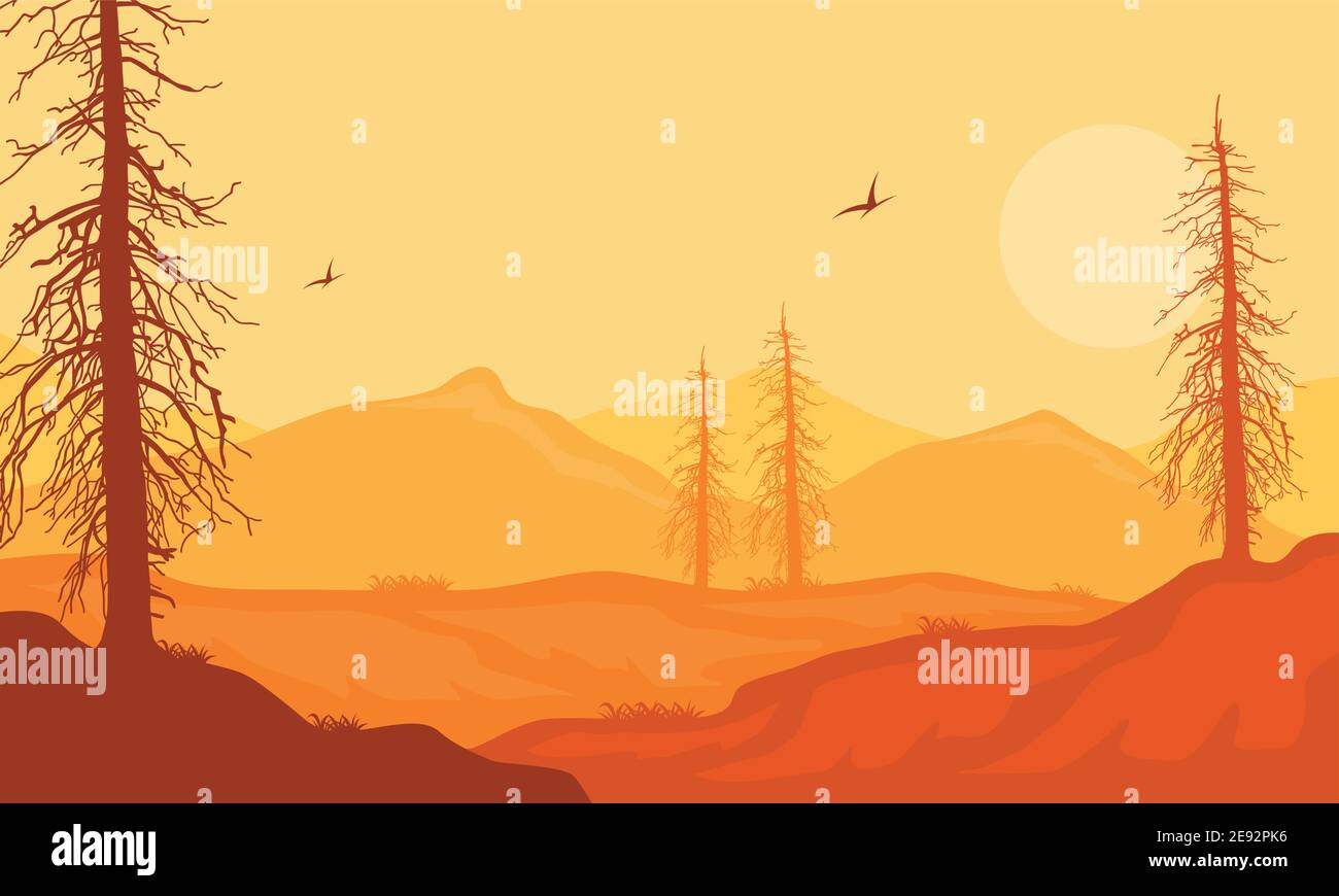 Warm atmosphere on afternoon with stunning desert scenery. Vector ...