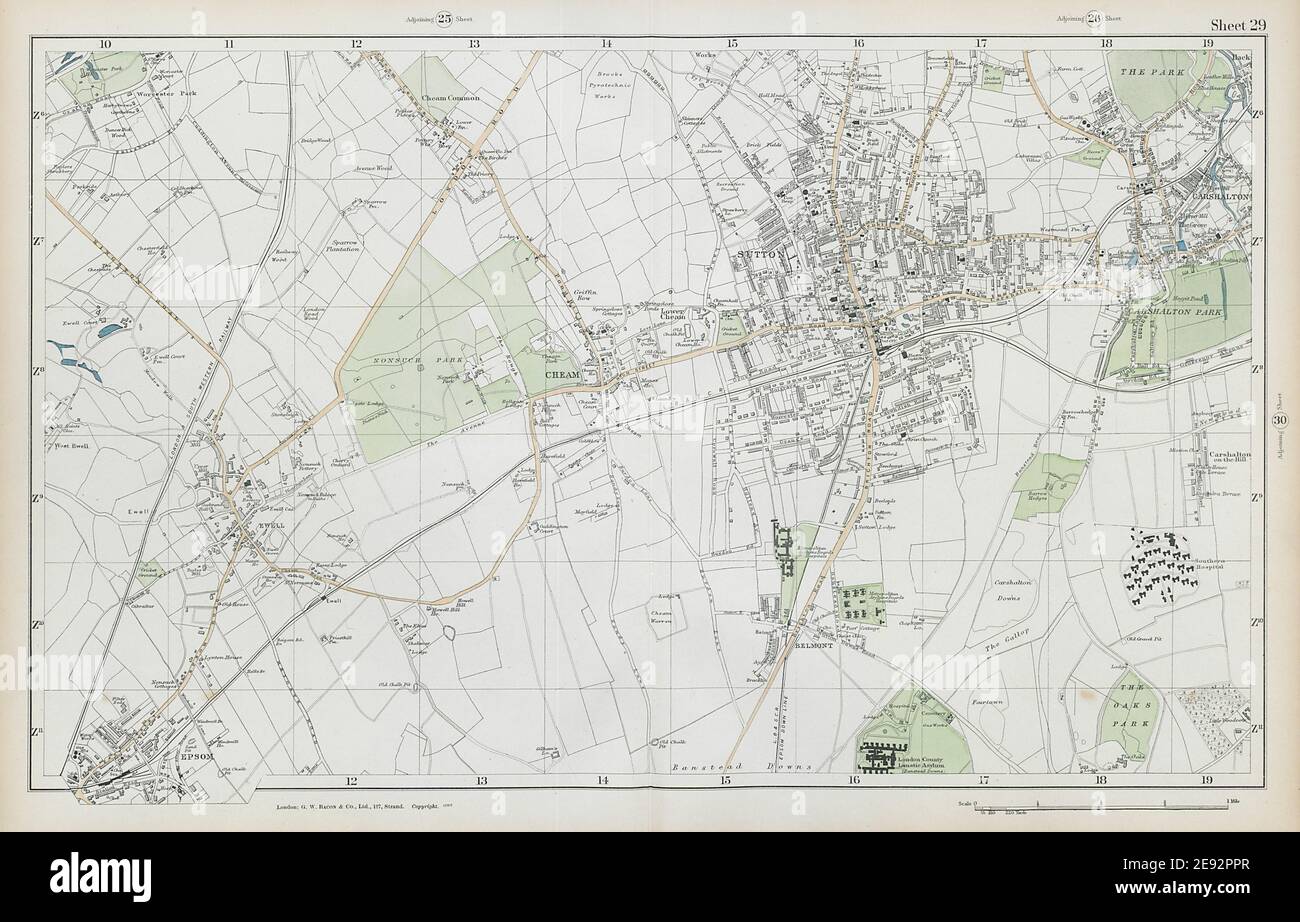 SUTTON Cheam Epsom Belmont Carshalton Ewell Banstead Downs. BACON 1906 ...