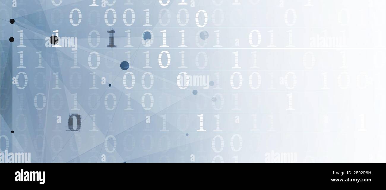 Bytes of binary code run through network. Abstract futuristic ...