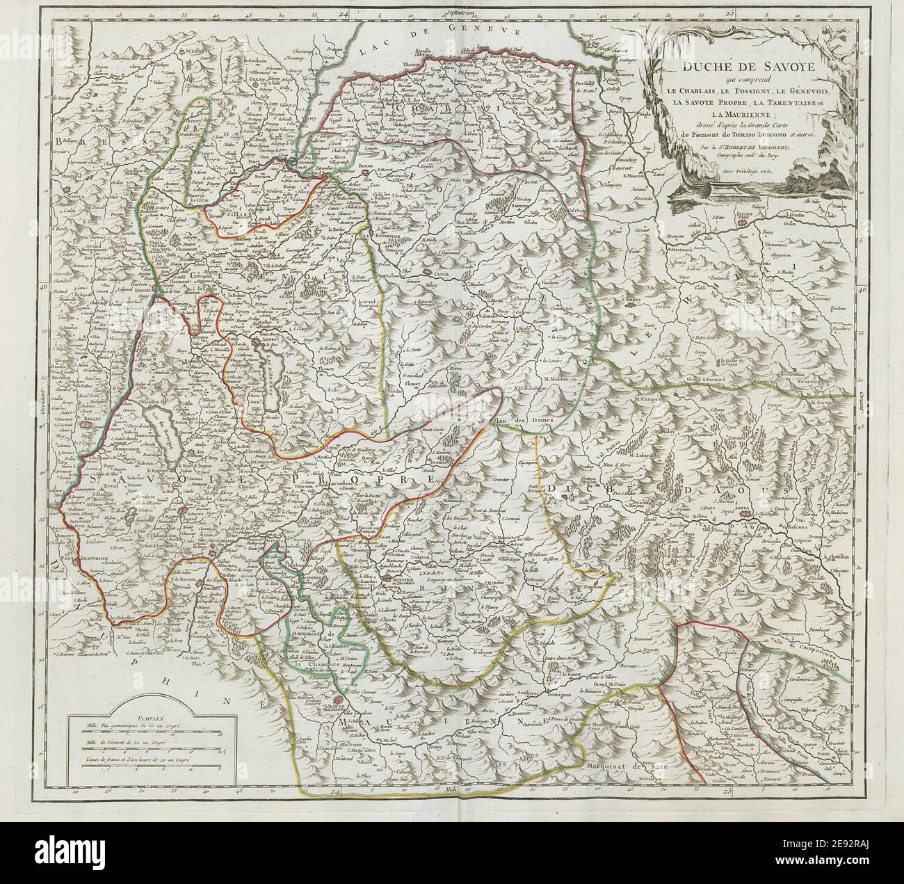 "Duché de Savoye…" Duchy of Savoie. French Alps. Aosta. VAUGONDY 1751 ...