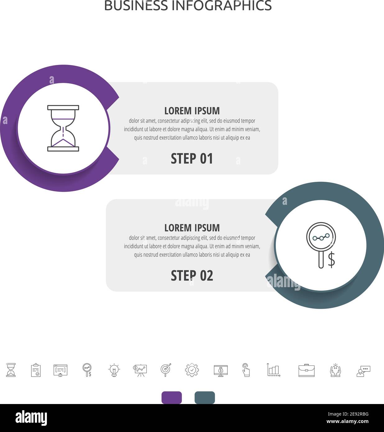 Vector infographics circles with 2 steps, labels. Line chart. Timeline used for diagram ...