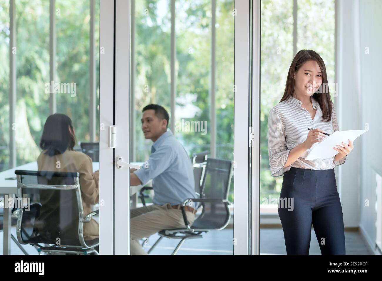 Business employee enjoy and happy to work at company office with ...