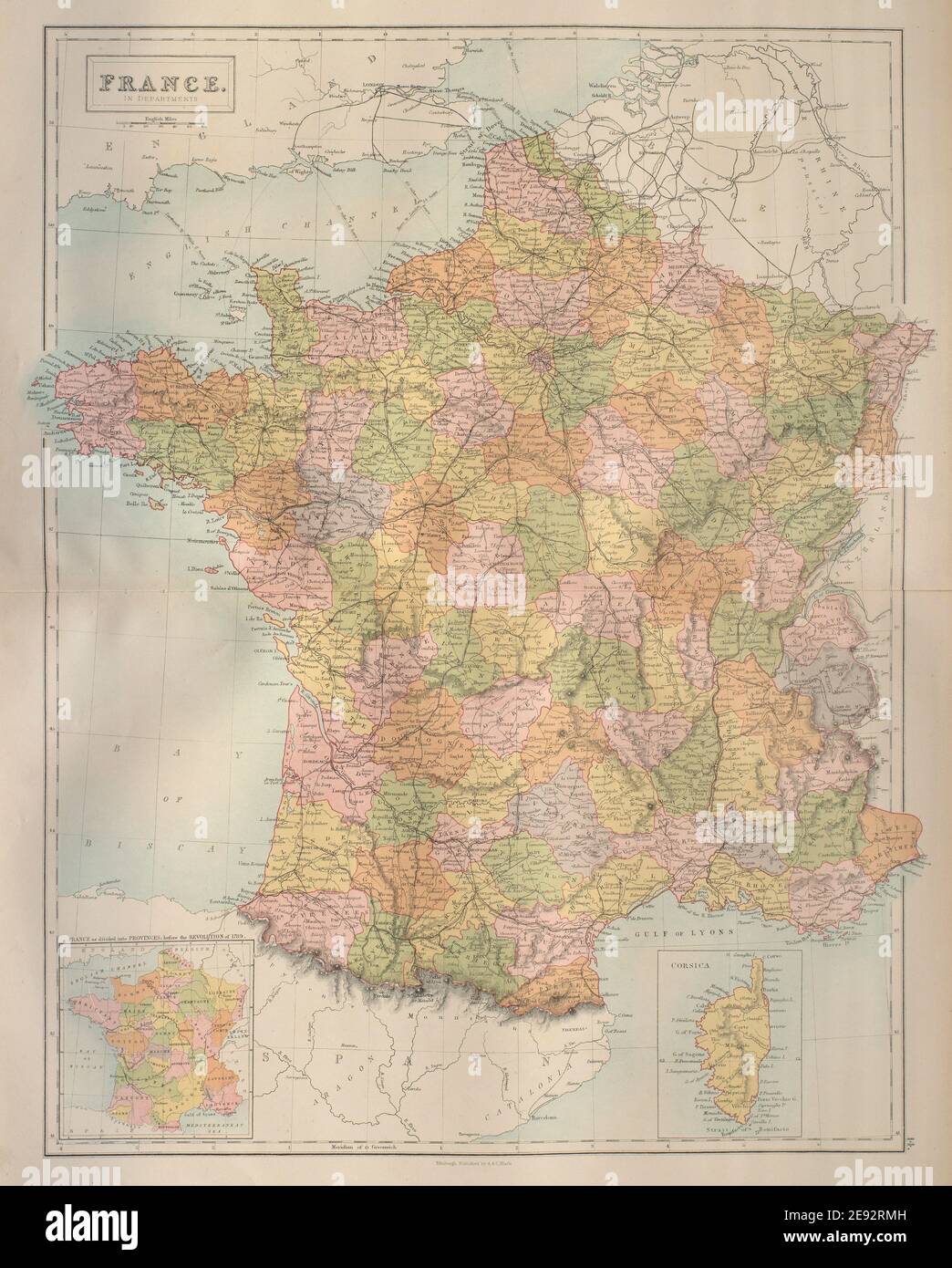 France in Departments. Railways. BARTHOLOMEW 1870 old antique map plan ...