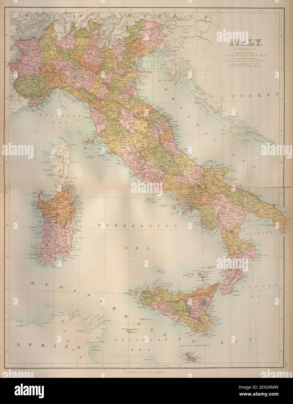 Italy in provinces. Railways. Excl. Trieste & South Tyrol. BARTHOLOMEW ...