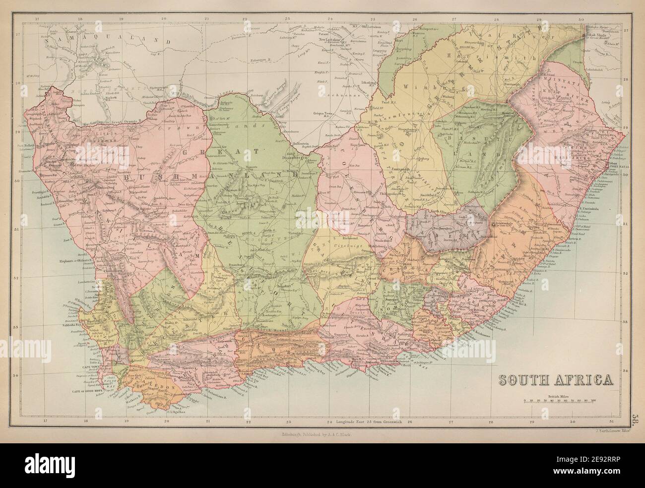 South Africa. Great Bushmanland. Orange Free State. BARTHOLOMEW 1870 ...