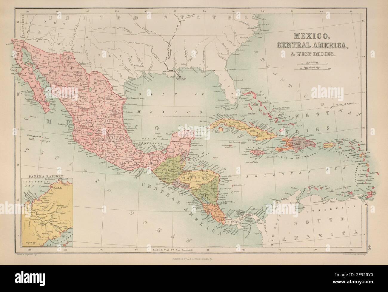 Mexico, Central America & West Indies. Panama Railway. BARTHOLOMEW 1870 ...