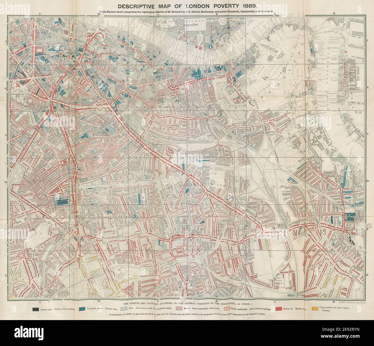 Descriptive map of London Poverty BOOTH SE Southwark Bermondsey ...