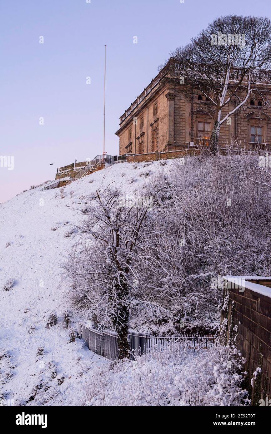 Nottingham Castle covered in a fresh layer of snow, Nottingham City ...