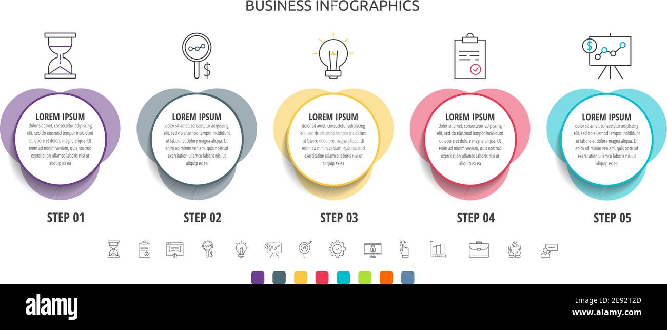 Circles vector line infographic with 5 step, icons. Timeline used for diagram, chart, web ...