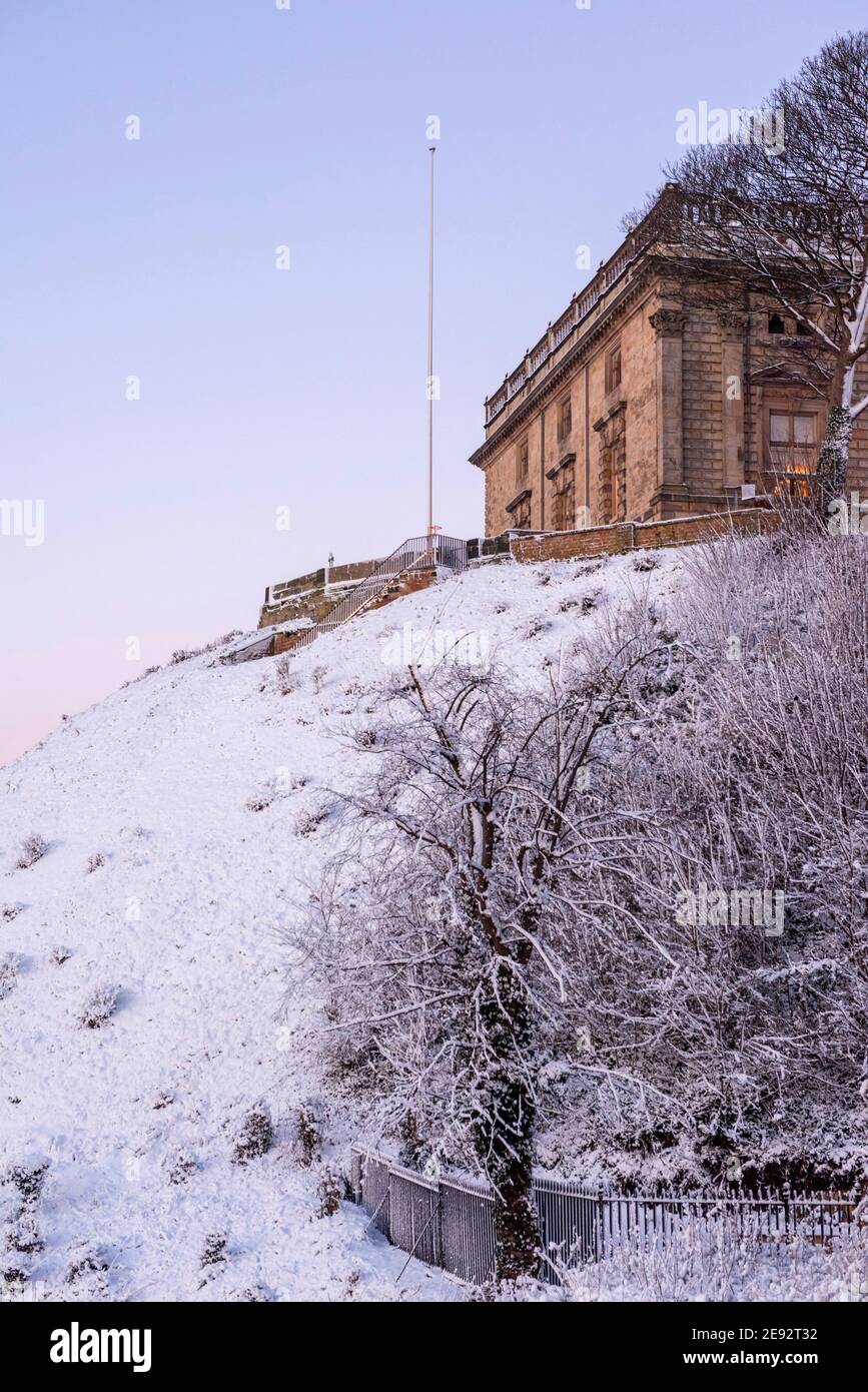 Nottingham Castle covered in a fresh layer of snow, Nottingham City ...
