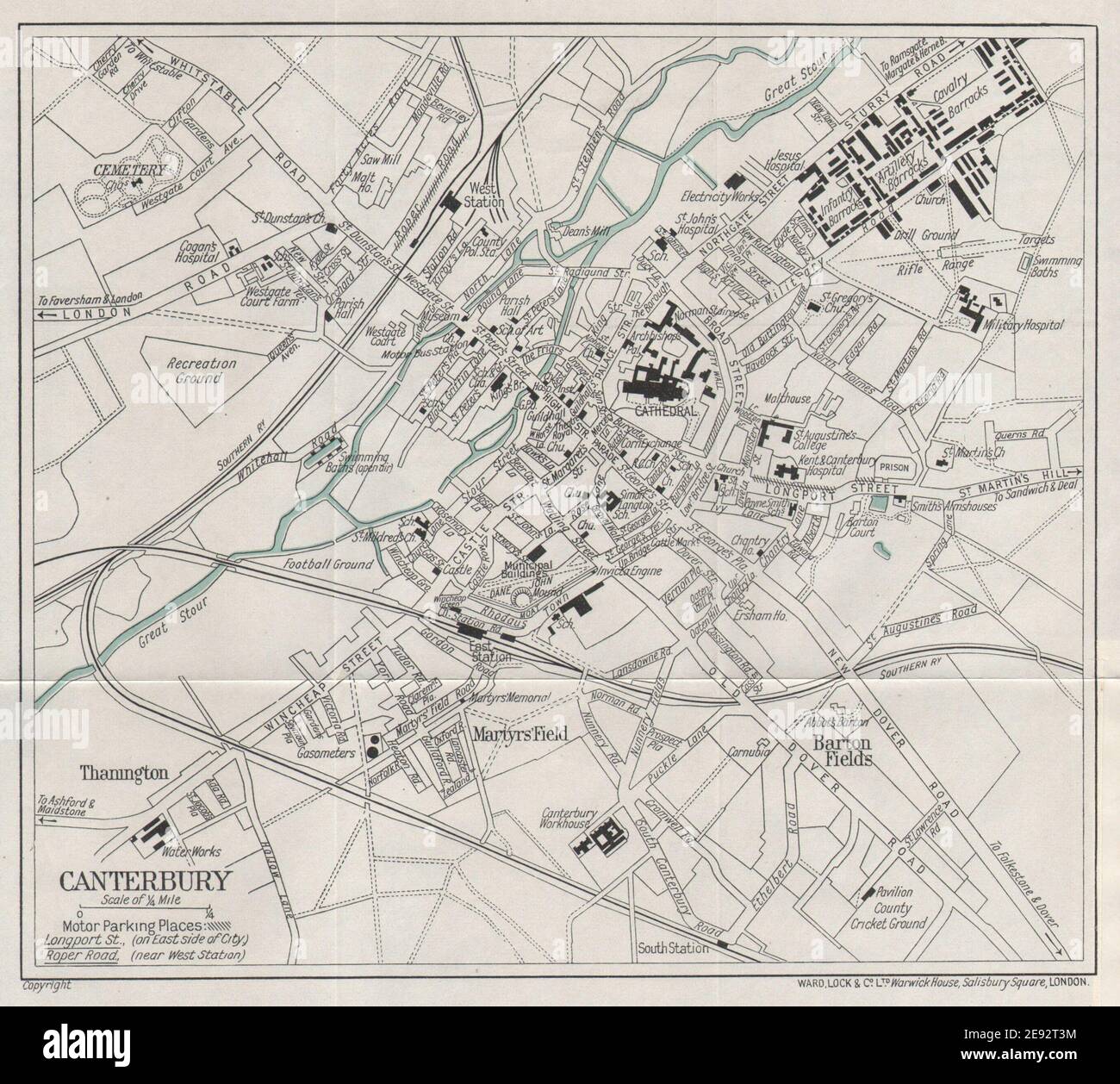 CANTERBURY vintage tourist town city plan. Kent. WARD LOCK 1937 old map ...