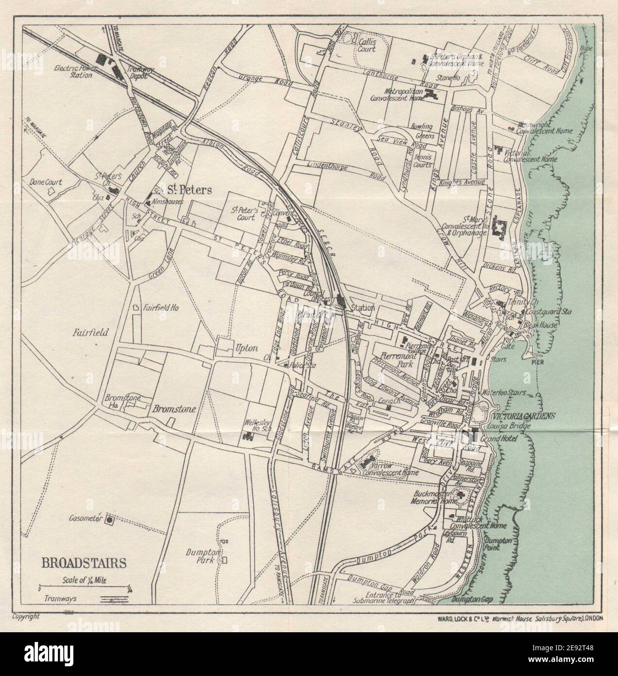 BROADSTAIRS vintage tourist town city resort plan. Kent. WARD LOCK 1924 ...