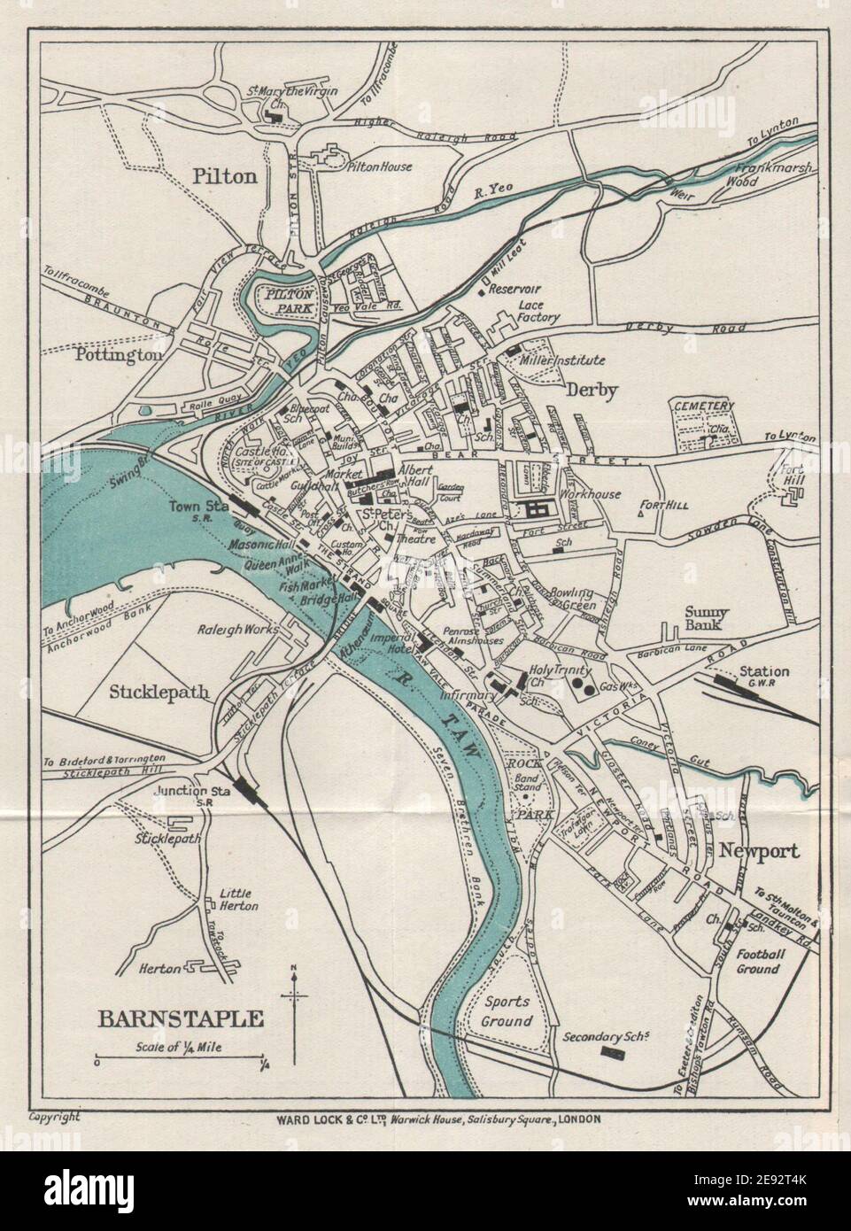 BARNSTAPLE vintage tourist town city resort plan. Devon. WARD LOCK 1926 ...