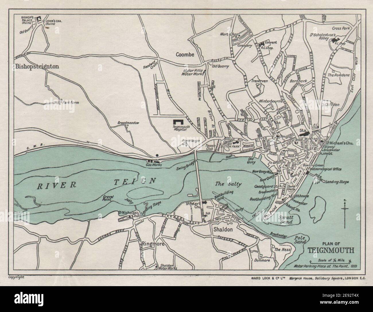 TEIGNMOUTH vintage city town plan. Devon. WARD LOCK 1934 old vintage ...