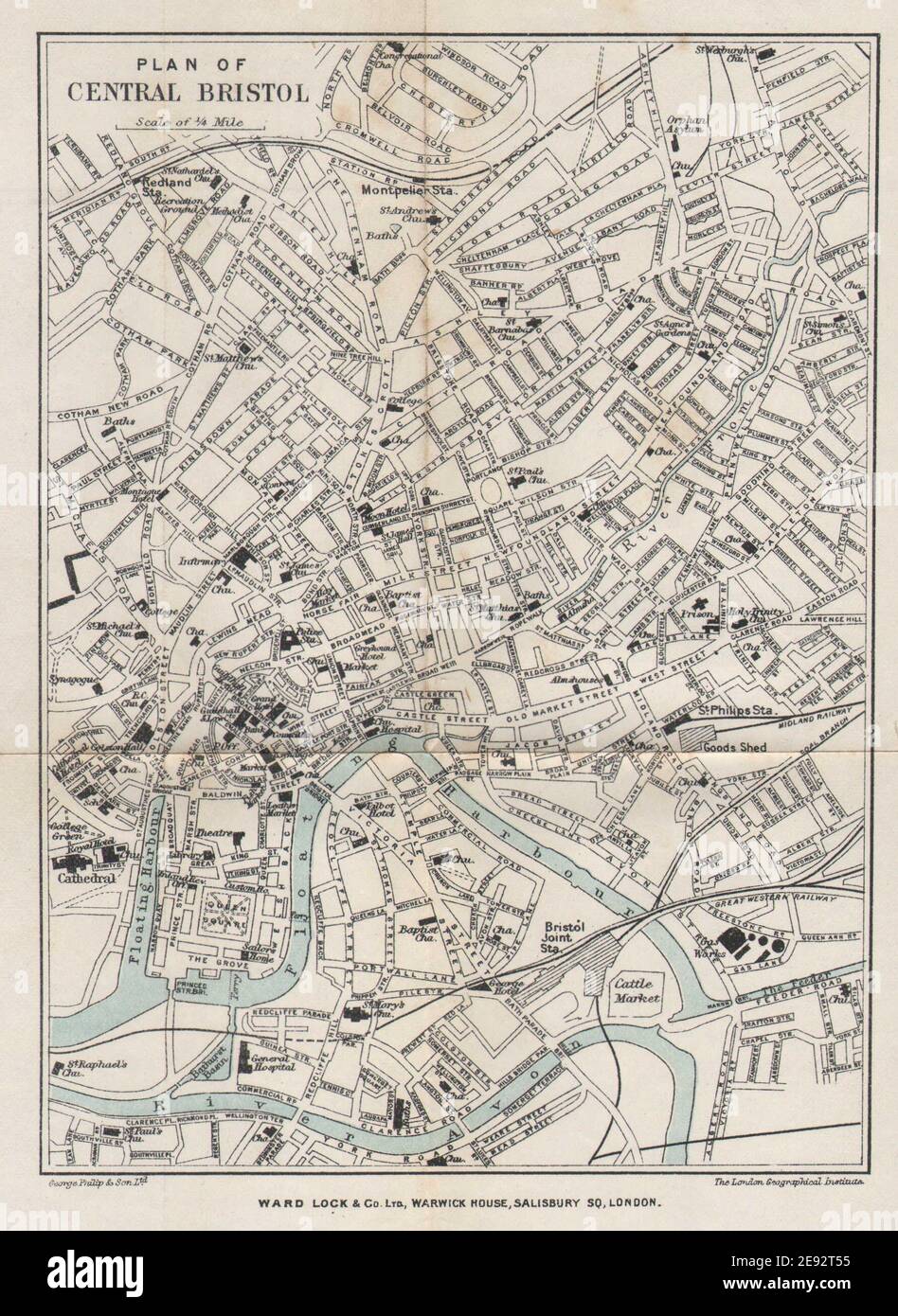 CENTRAL BRISTOL vintage town/city plan. Redcliffe Redland. WARD LOCK ...