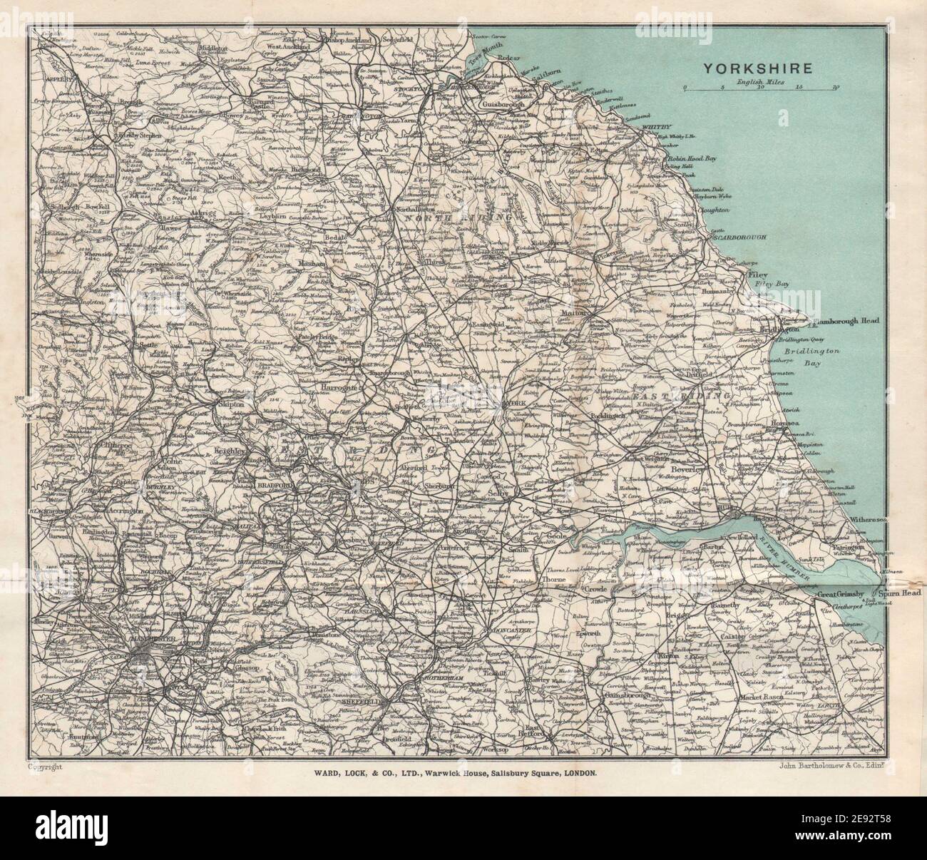 YORKSHIRE county map. Railways. WARD LOCK 1905 old antique plan chart ...