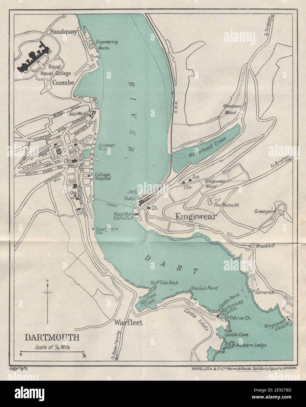 DARTMOUTH vintage tourist town city plan. Devon. WARD LOCK 1922 old map ...