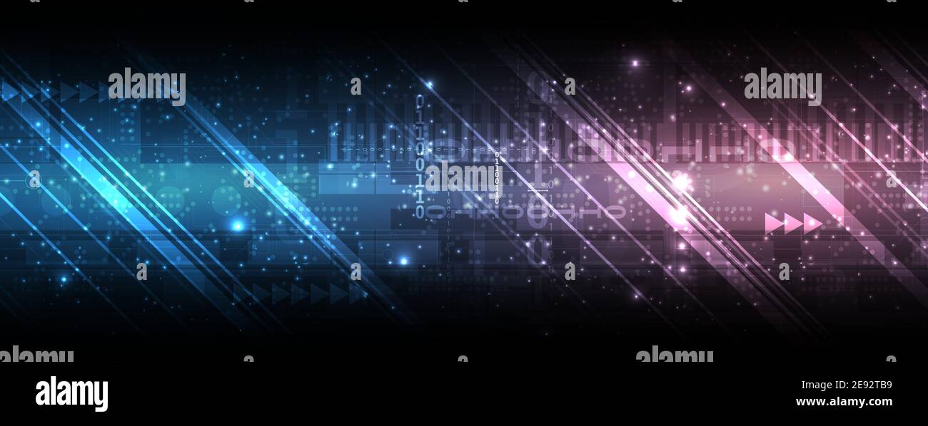 Bytes of binary code run through network. Abstract futuristic ...