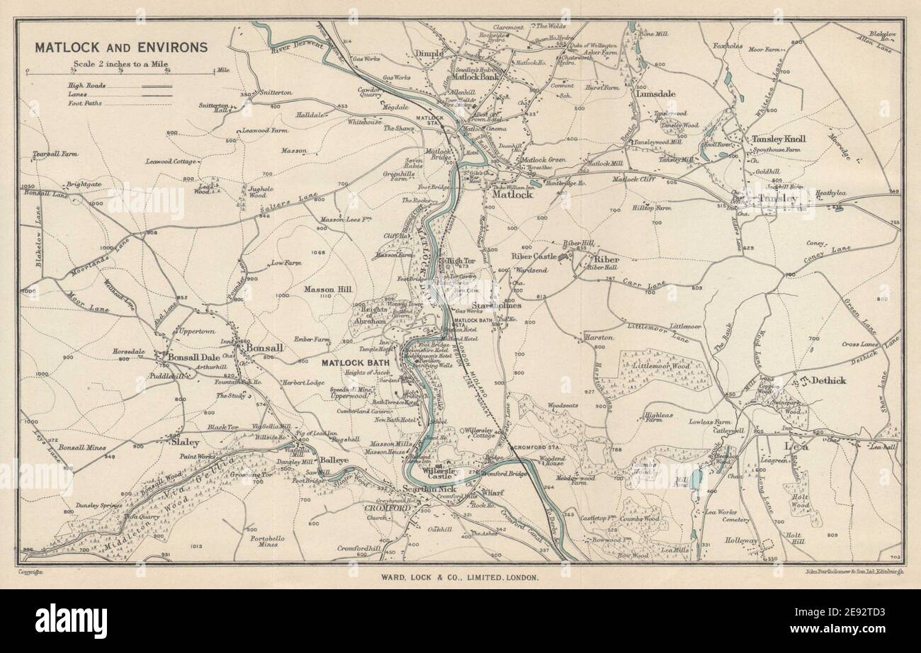 MATLOCK environs vintage tourist map Bath Cromford Derbyshire WARD LOCK ...
