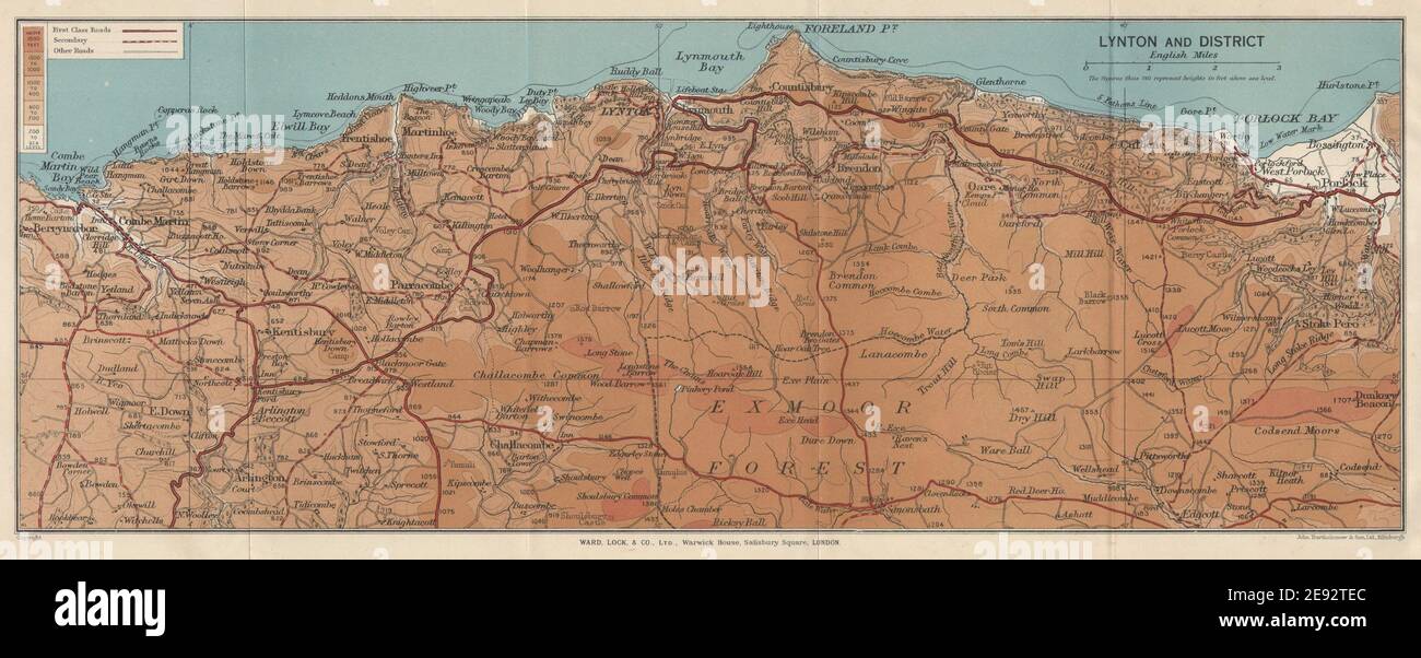 LYNTON environs vintage tourist map. Exmoor North Devon coast WARD LOCK ...