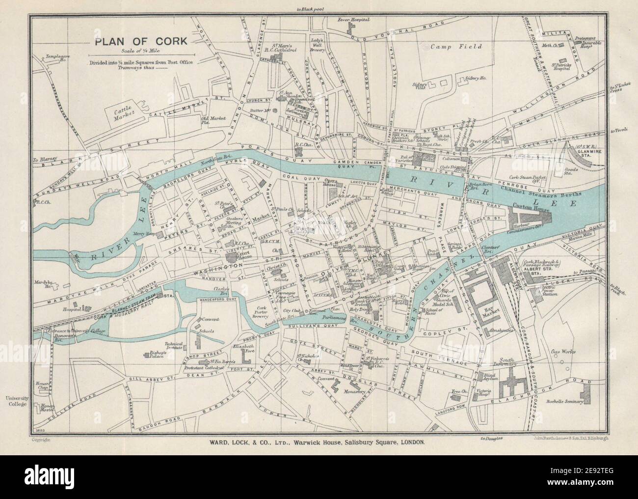 CORK vintage tourist town city plan. Ireland. WARD LOCK 1936 old ...