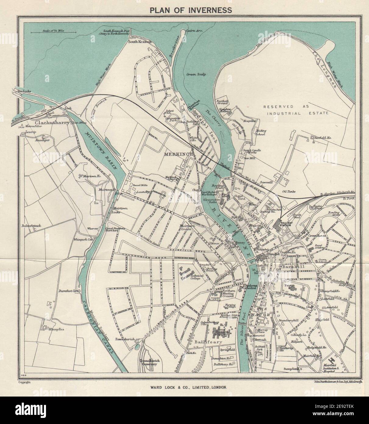 INVERNESS vintage tourist town city plan. Scotland. WARD LOCK 1952 old ...