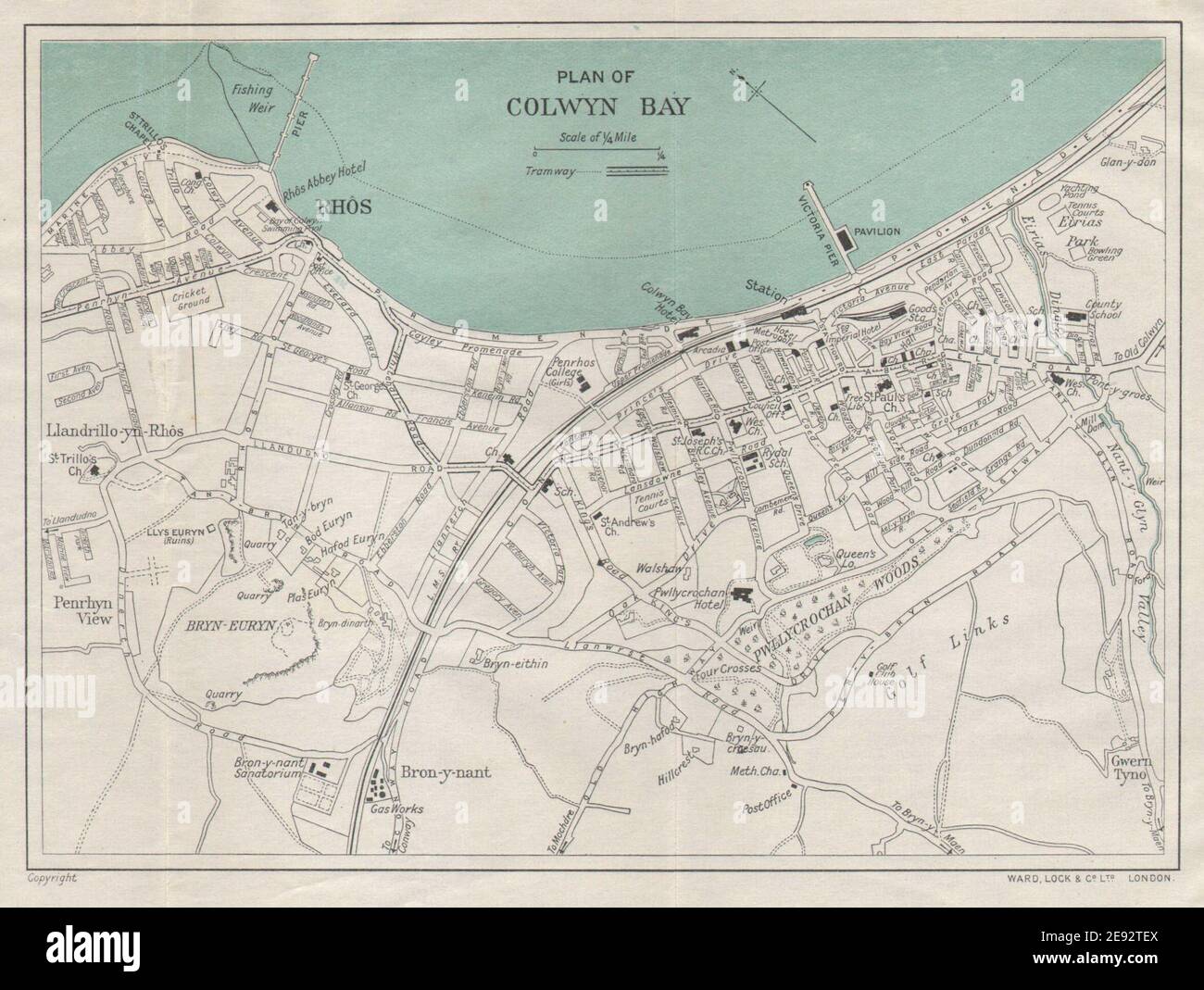 COLWYN BAY vintage tourist town city resort plan. Wales. WARD LOCK 1938 ...