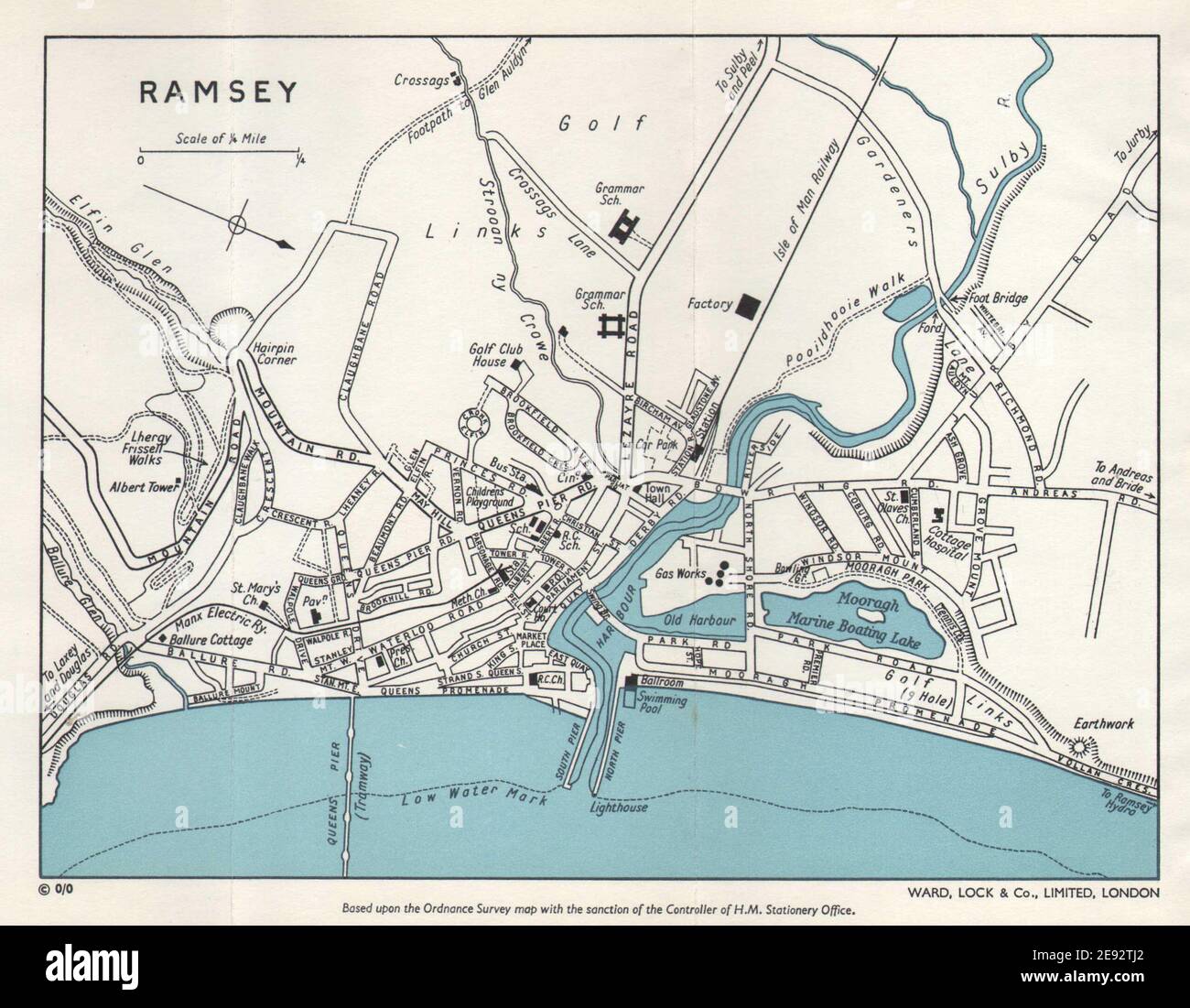 RAMSEY vintage tourist town city plan. Isle of Man. WARD LOCK 1962 old ...