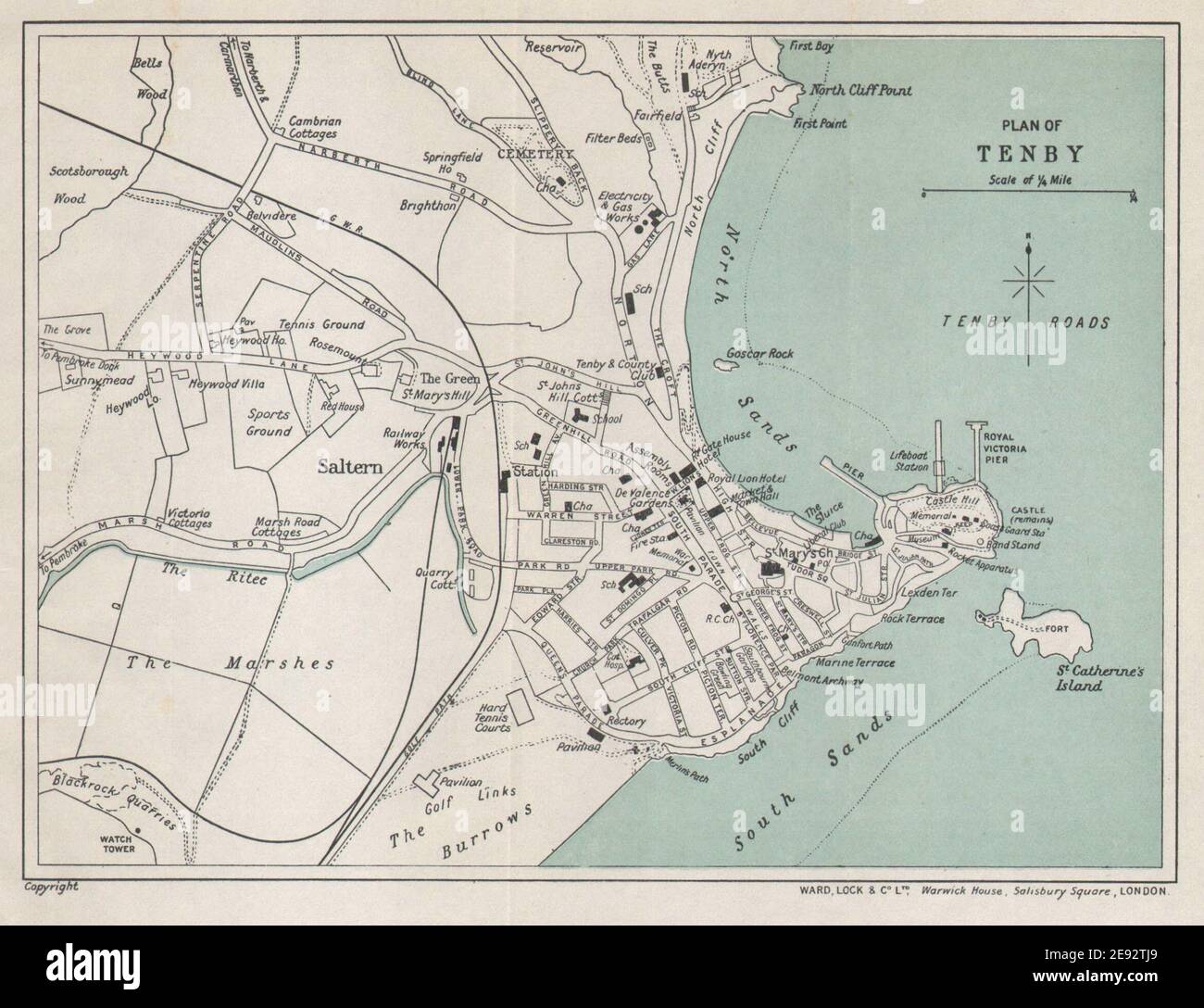 TENBY vintage tourist town city resort plan. Wales. WARD LOCK 1938 old ...