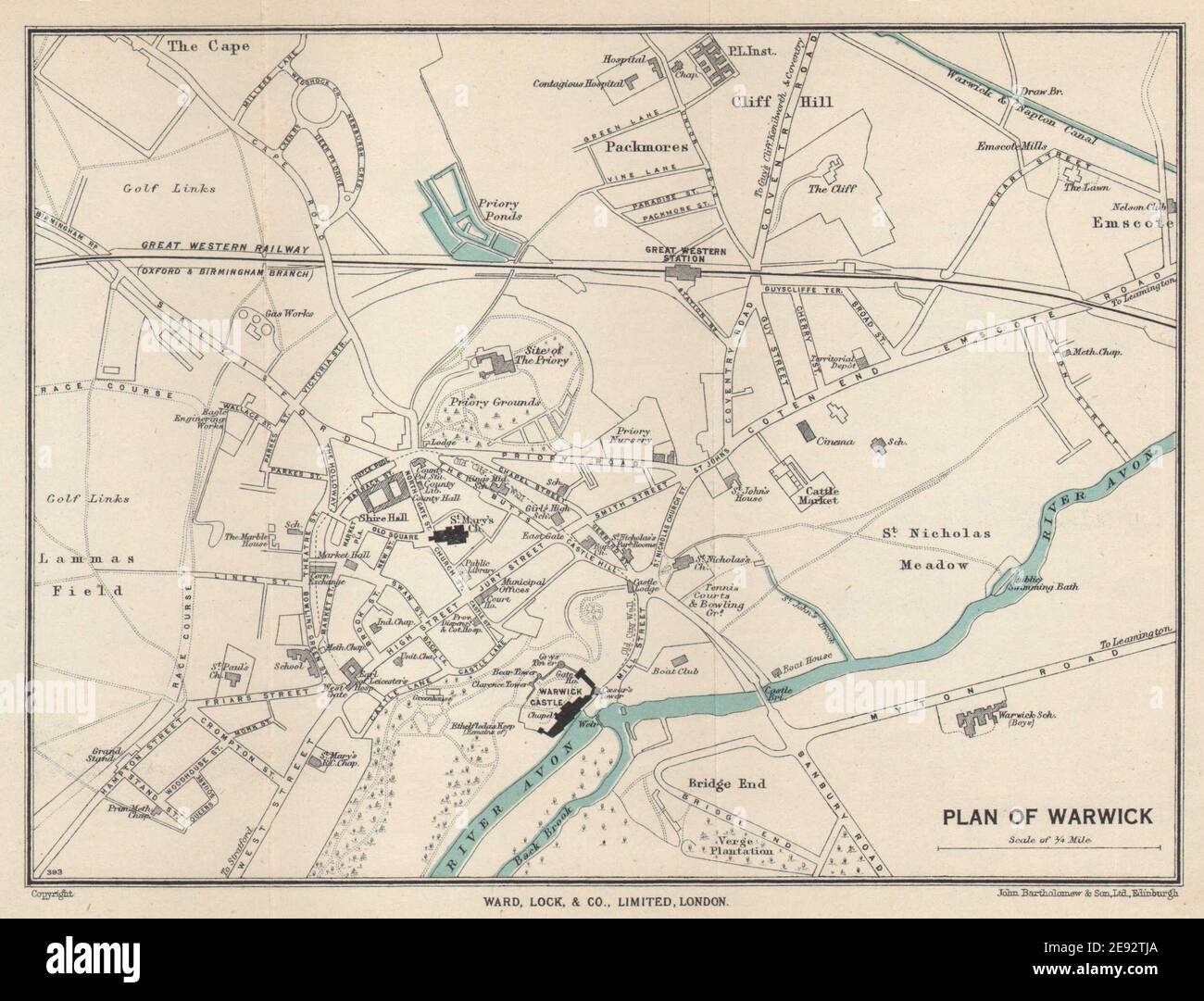 WARWICK vintage tourist town city plan. Warwickshire. WARD LOCK 1940 ...