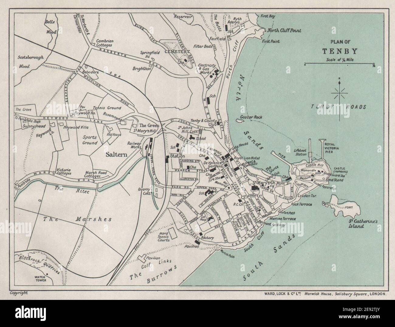 TENBY vintage tourist town city resort plan. Wales. WARD LOCK 1936 old ...