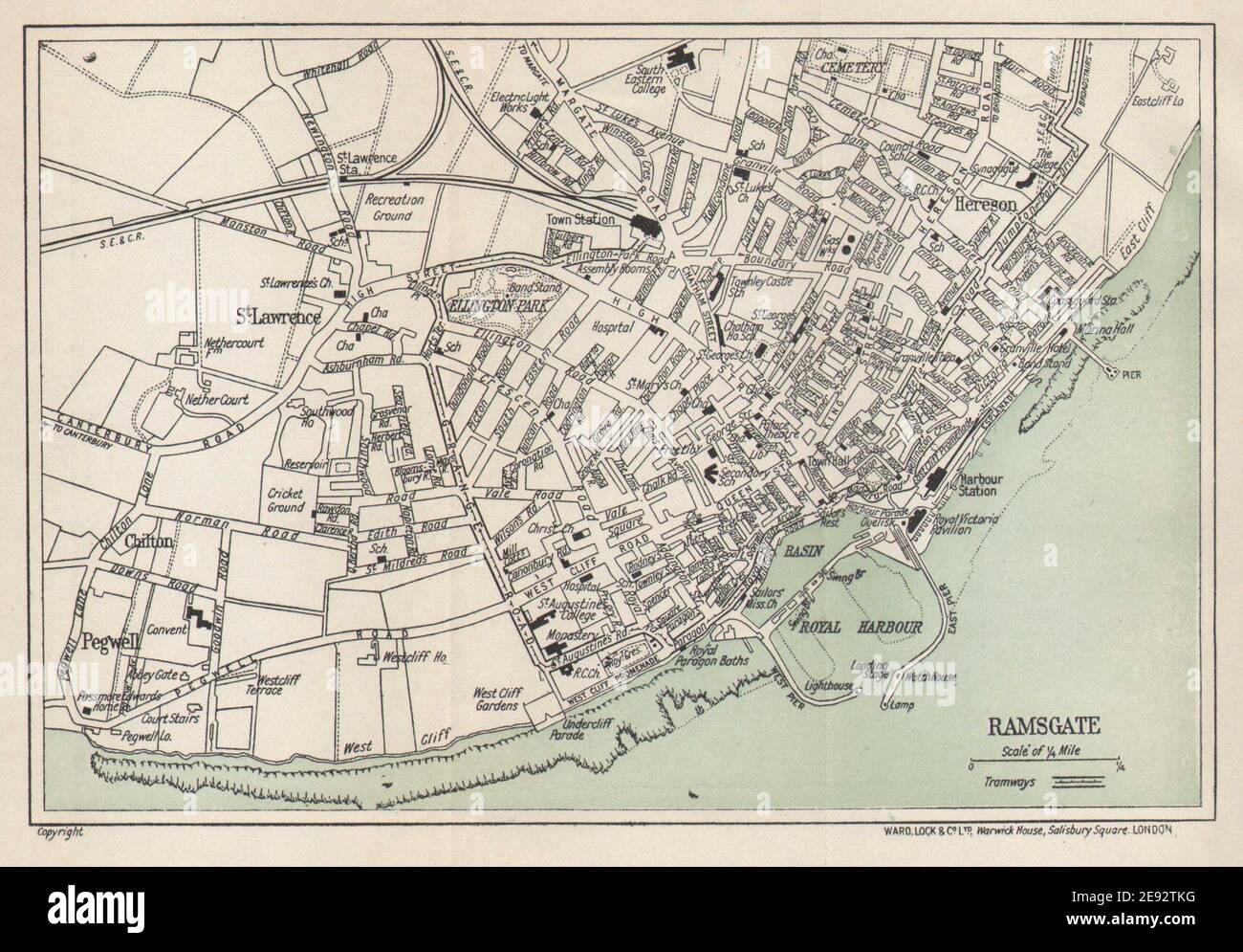 RAMSGATE vintage tourist town city resort plan. Kent. WARD LOCK 1919 ...