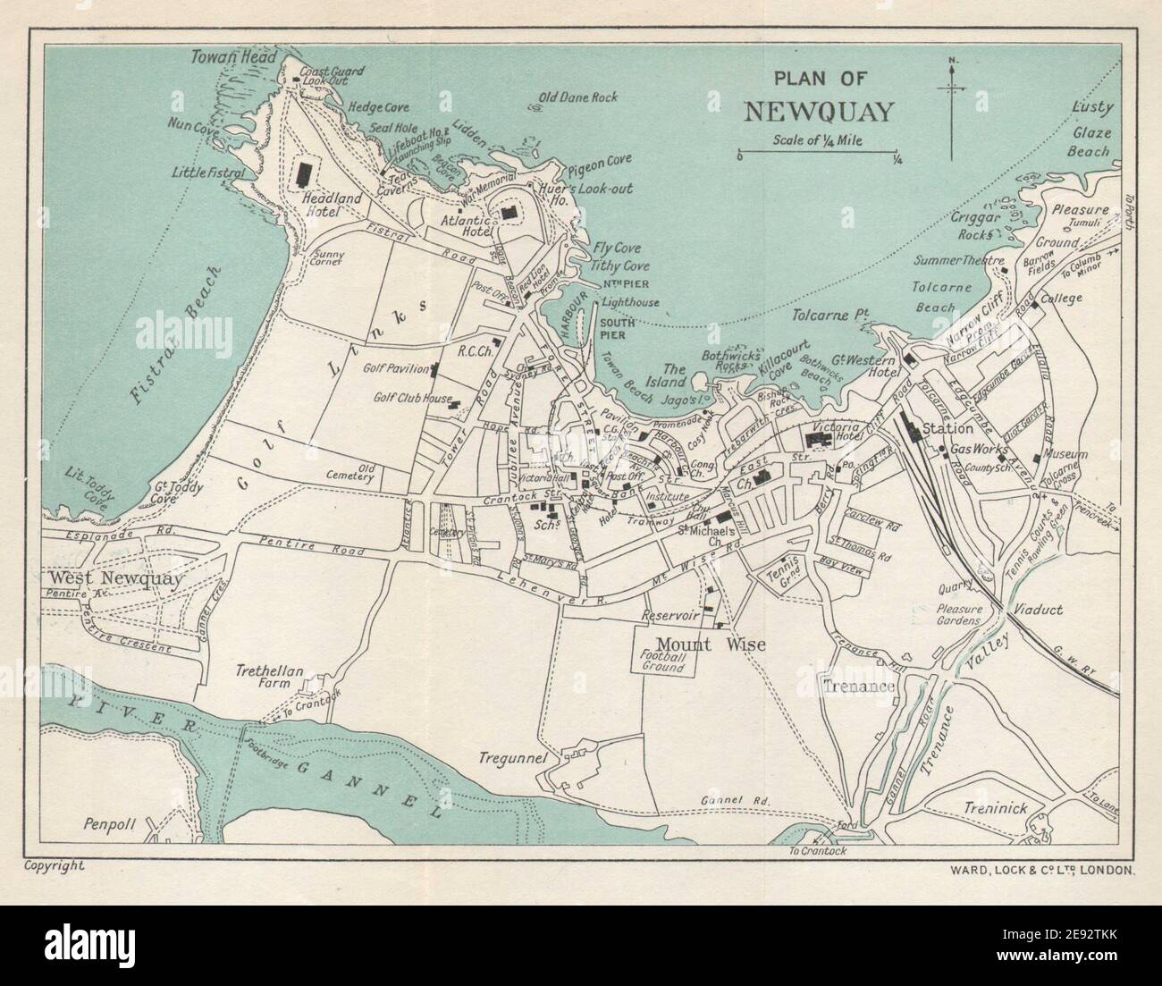 NEWQUAY vintage tourist town city resort plan. Cornwall. WARD LOCK 1928 ...