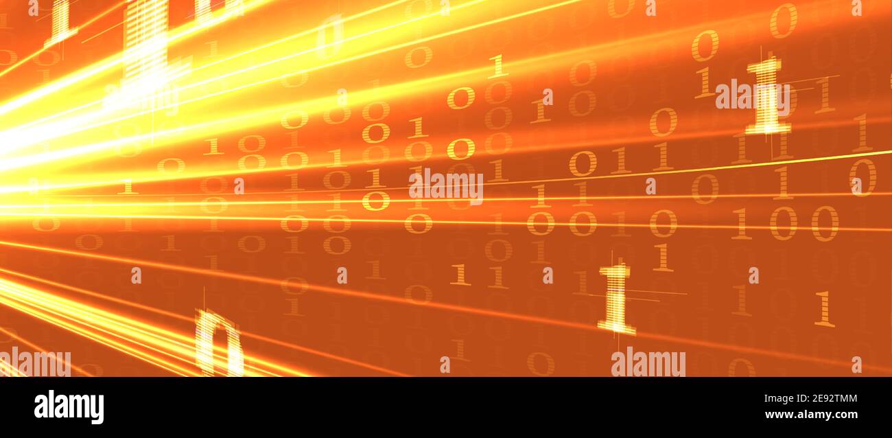 Bytes Of Binary Code Run Through Network Abstract Futuristic Syberspace Modern Technology