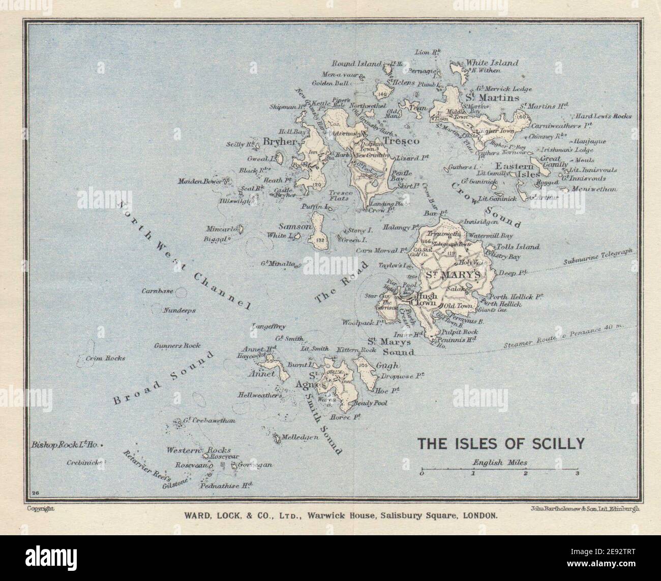 SCILLY ISLES vintage tourist map. St Mary's Hugh Town Tresco WARD LOCK ...