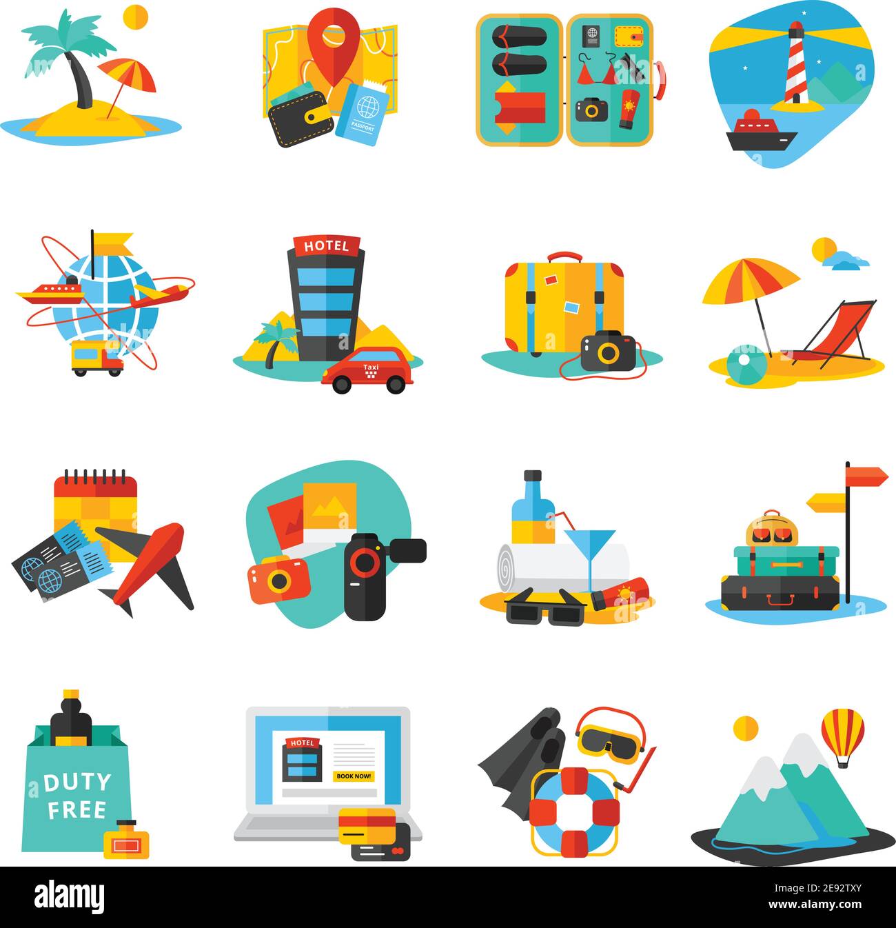 Decorative isolated icon set with different ways to spend vacation ...
