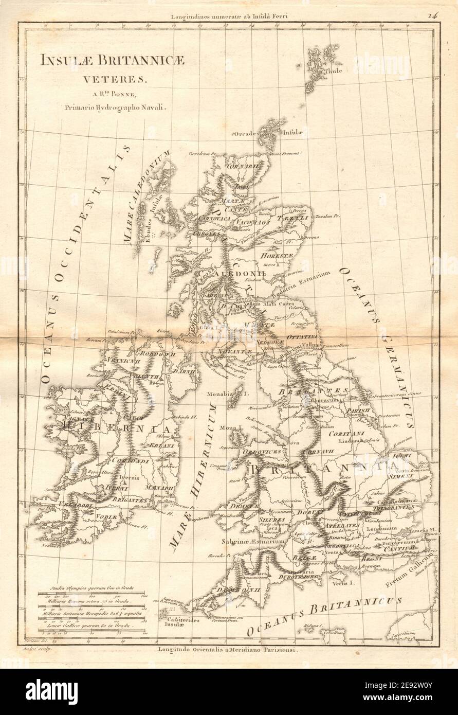 Insulae Britannicae Veteres. British Isles Ancient Roman Britain. BONNE ...
