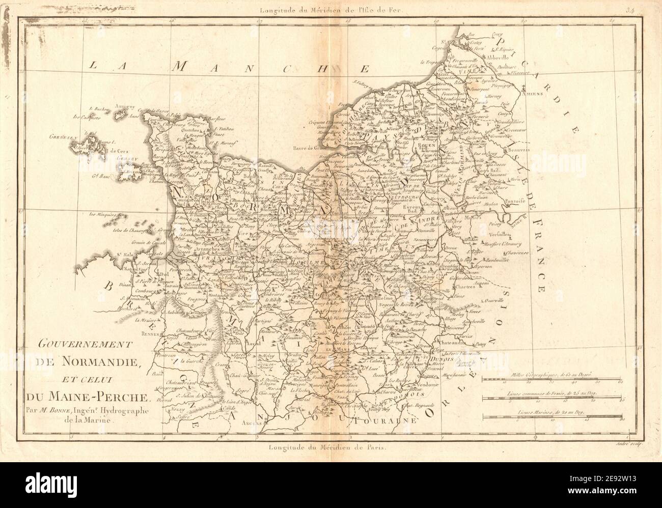 Gouvernement de Normandie et du Maine-Perche. Normandy. BONNE 1787 old ...